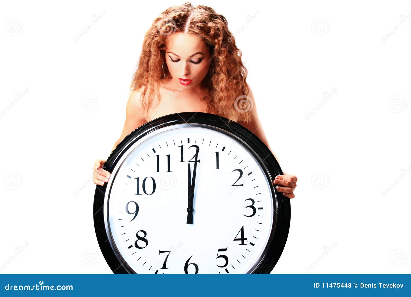 Young Woman with a Wall Clock Stock Photo - Image of food, adult: 11475448