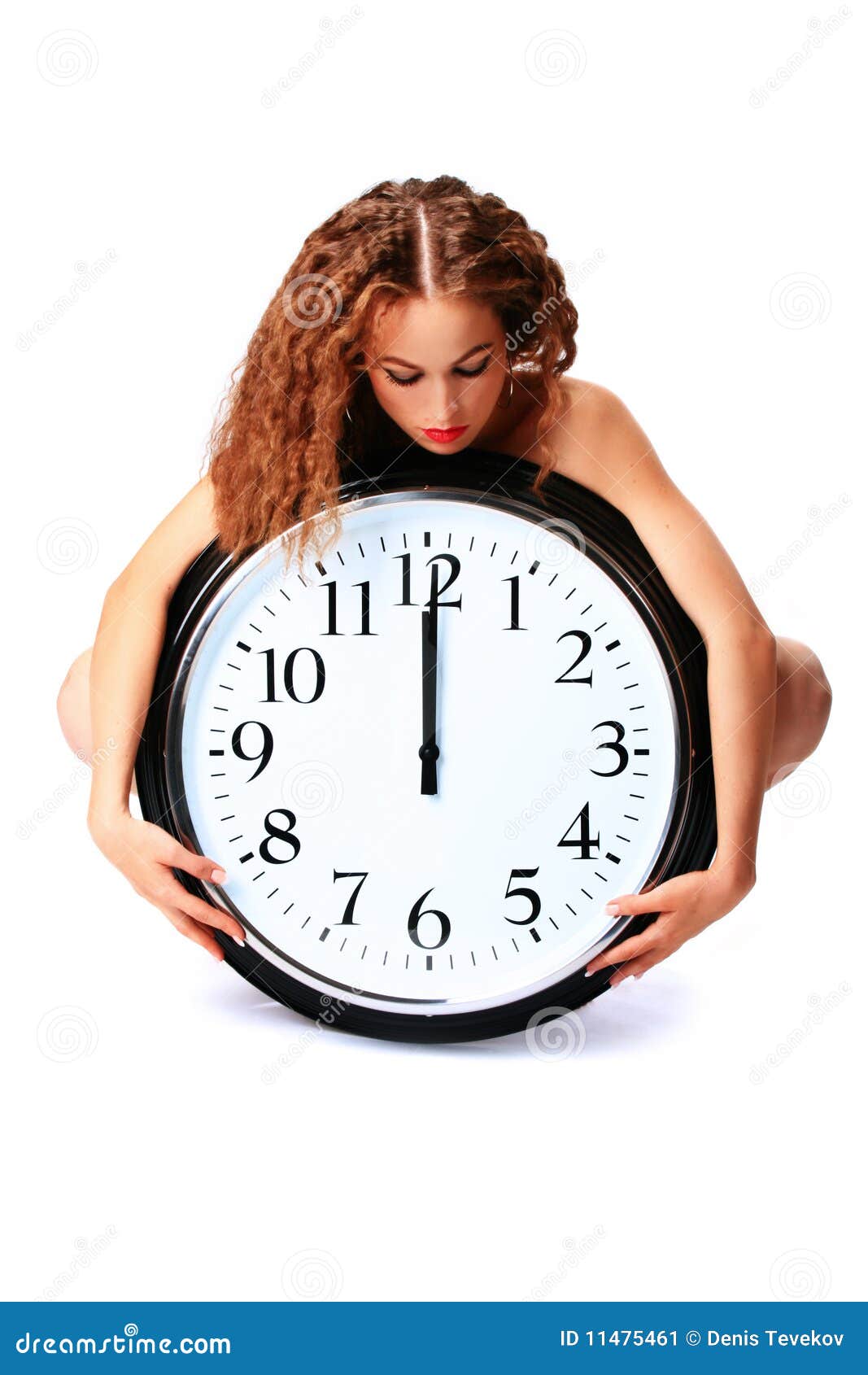 Young Woman with a Wall Clock Stock Image - Image of isolated, business ...