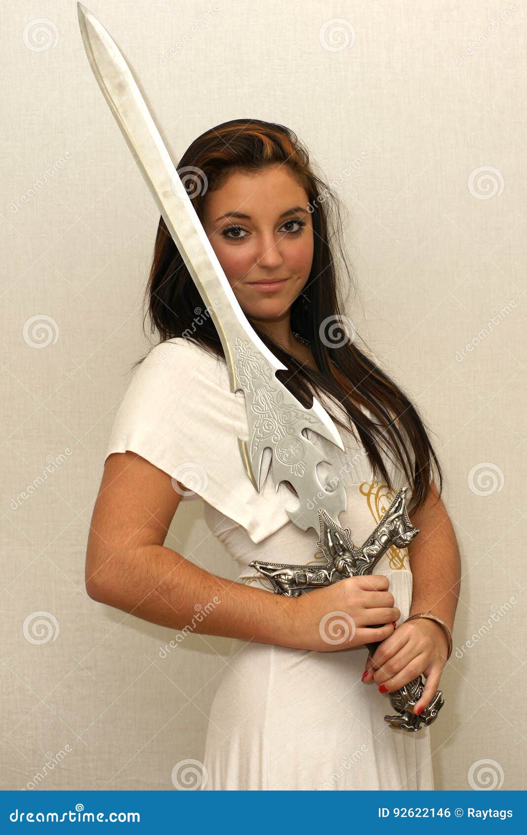Young Woman Warrior with Sword Stock Photo - Image of shot, steel: 92622146