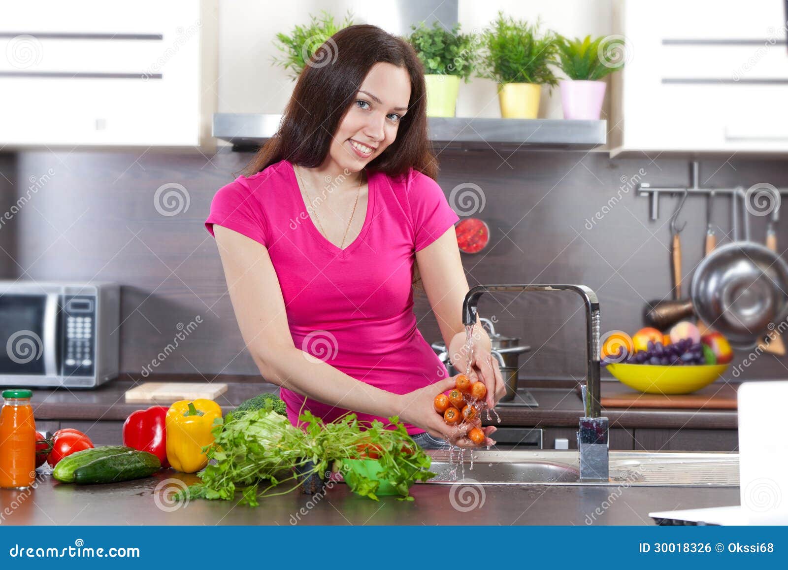 Young Woman Washes the Vegetables Stock Photo - Image of cabbage ...