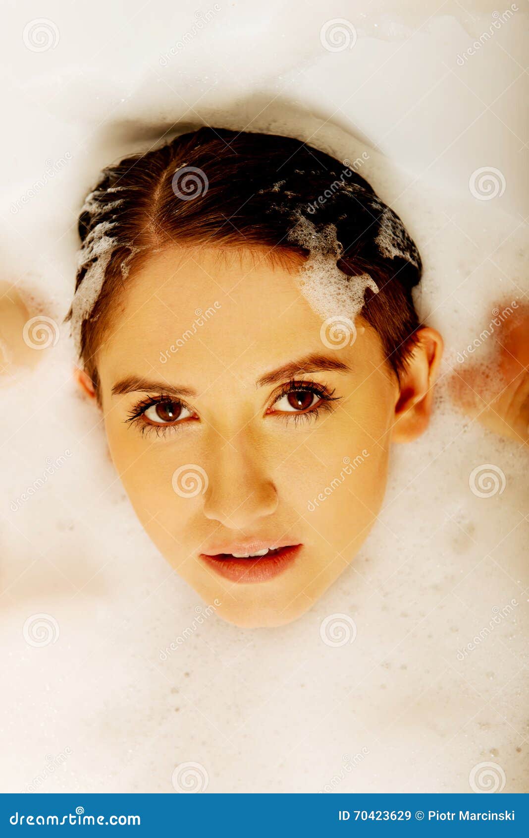 Young Woman Washing Hair in Bath Stock Image - Image of indoors ...
