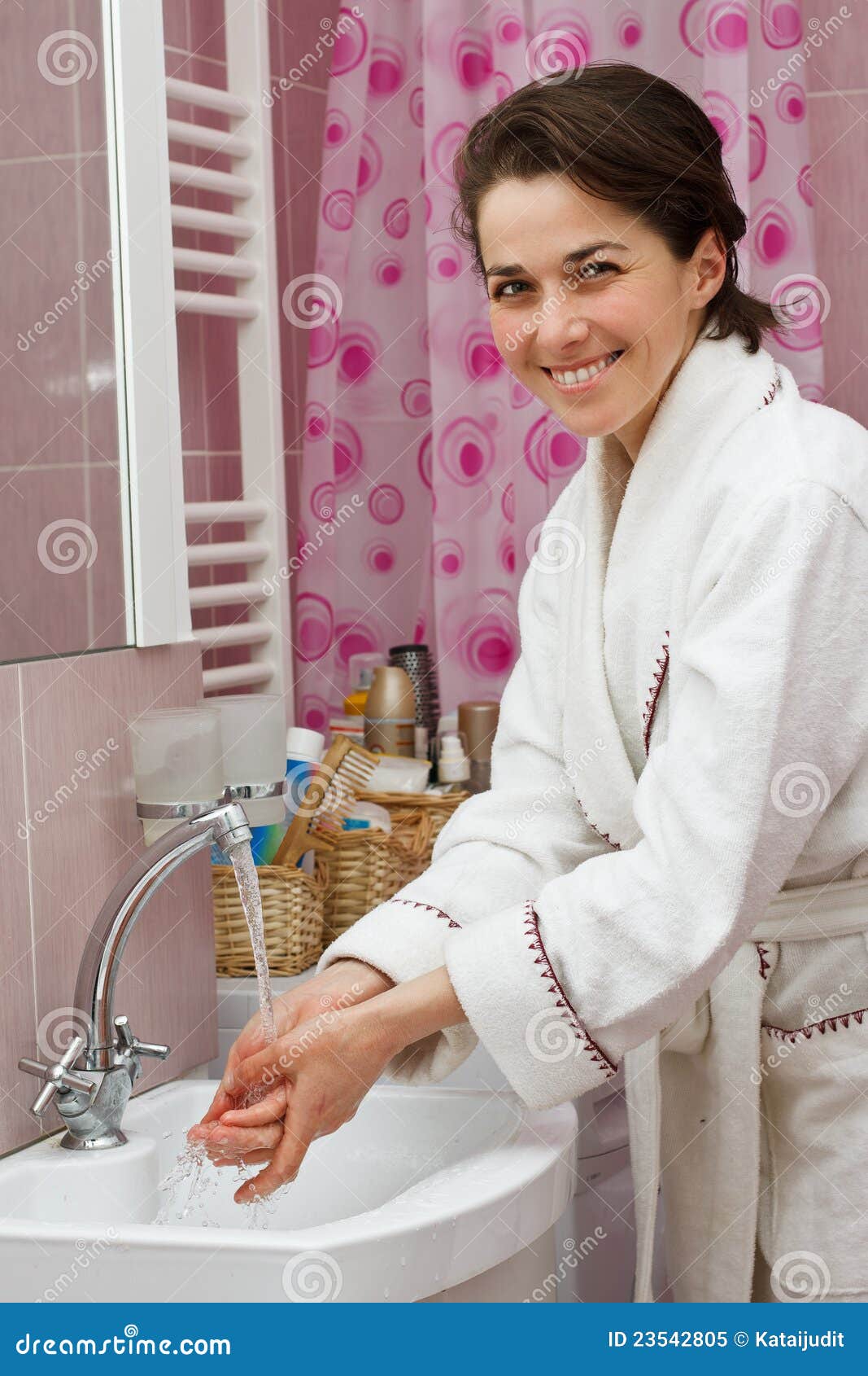 Young Woman Washing Hands in Bathroom Stock Image - Image of clean ...