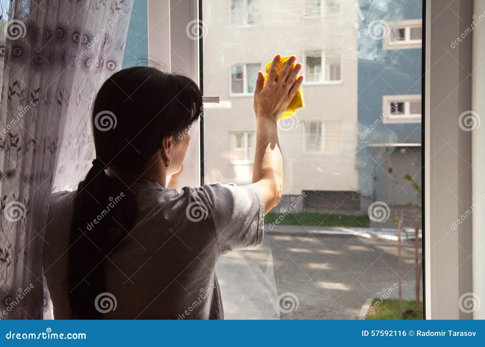 Young Woman Washing the Window Stock Photo - Image of work, pretty ...