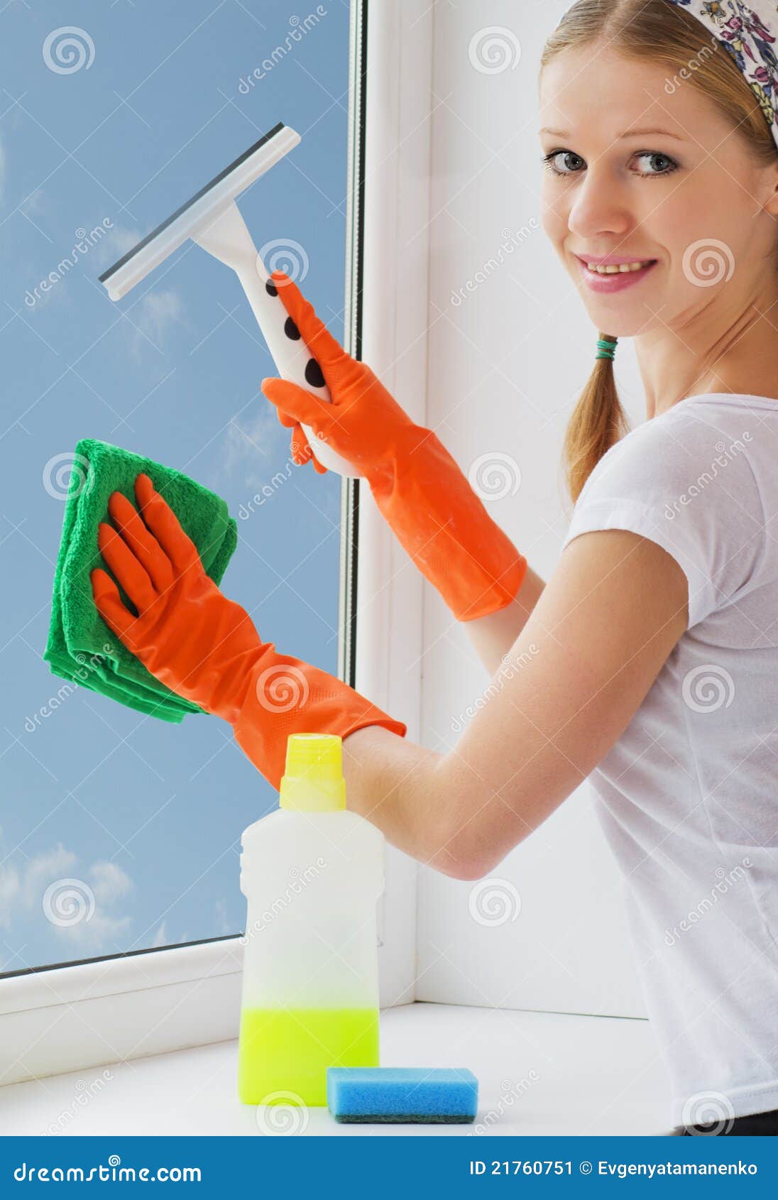 Young Woman Washing Windows Stock Image - Image of housewife, home ...
