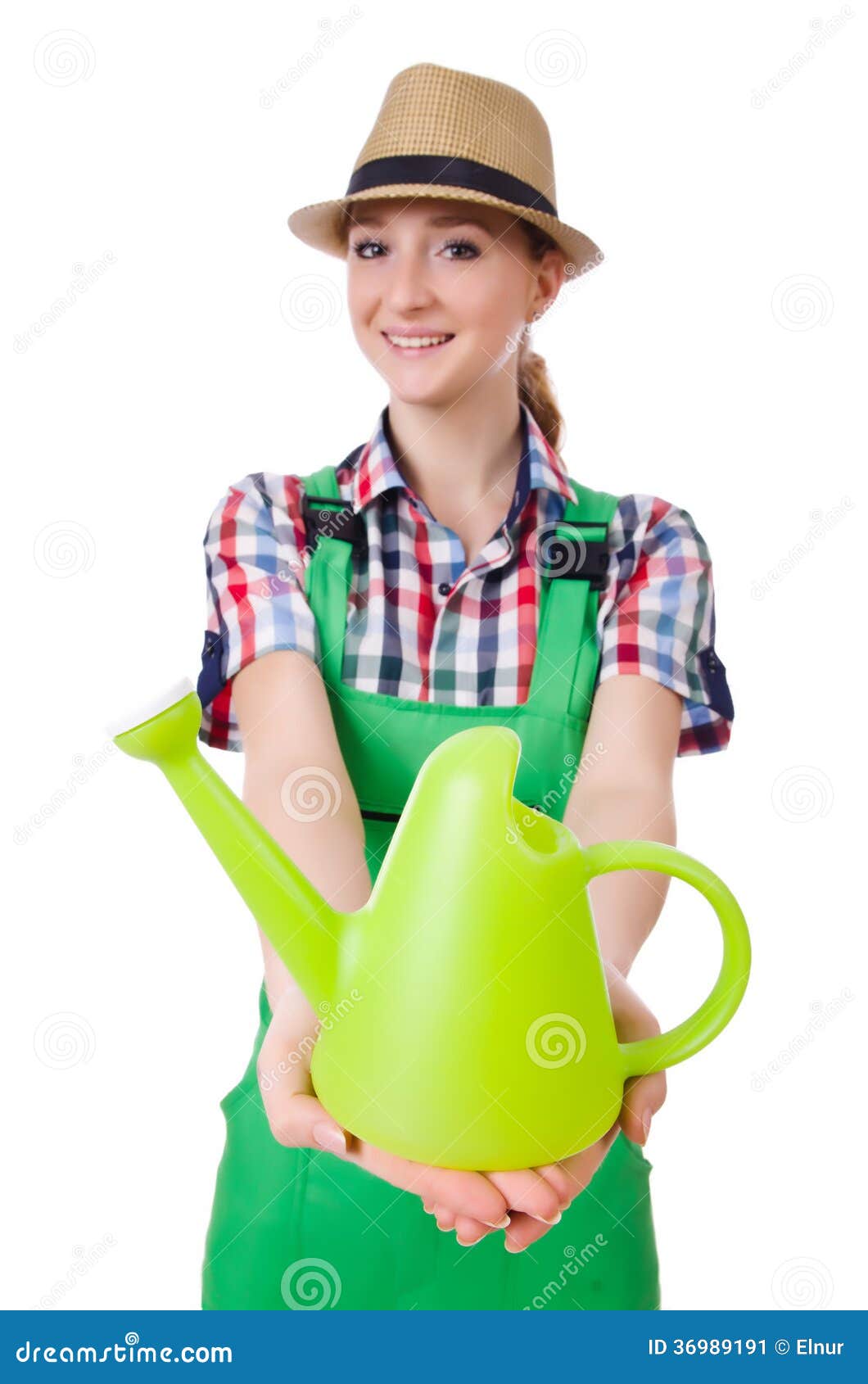 Young Woman with Watering Can Stock Image - Image of flower, female ...