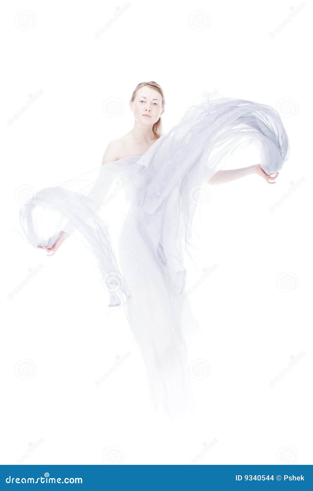 Young Woman Waving by Light Fabric Stock Photo - Image of abstract ...