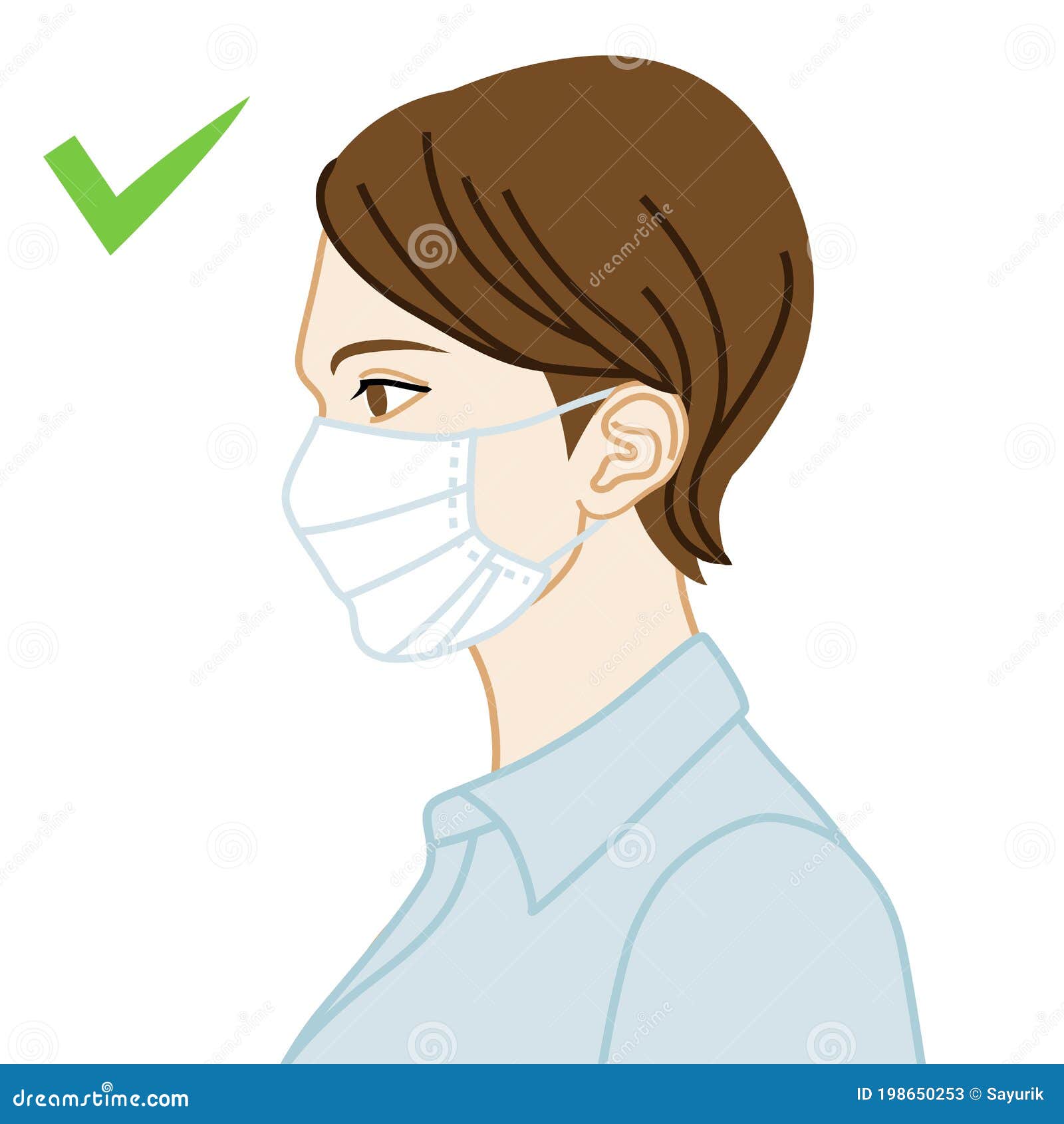 Young Woman Wearing a Face Mask Correctly - Side View Stock Vector ...