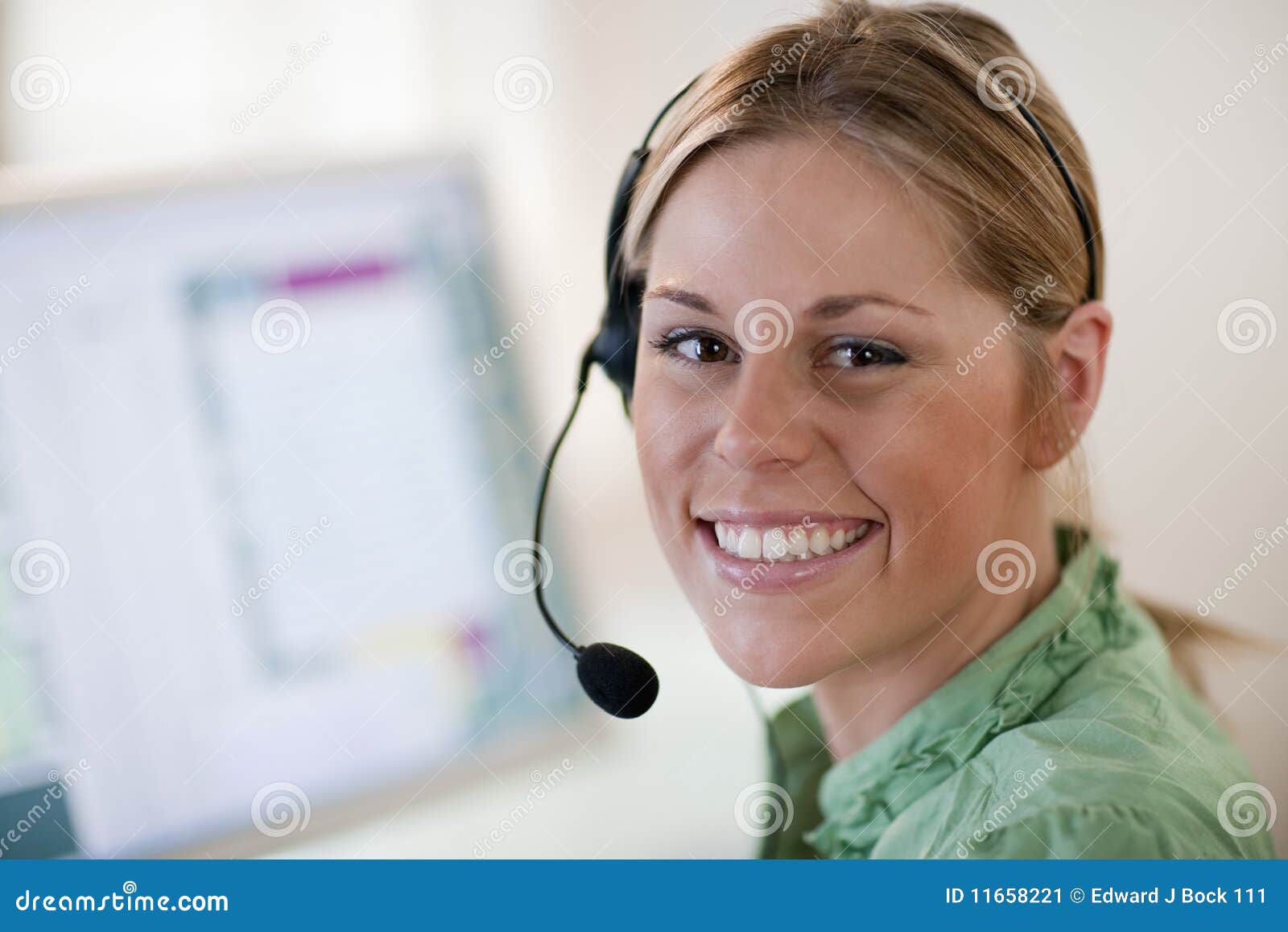 Young Woman Wearing Headset Stock Image - Image of online, horizontal ...
