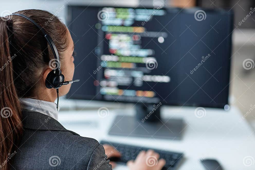 Young Woman Wearing Headset in it Support Stock Image - Image of ...