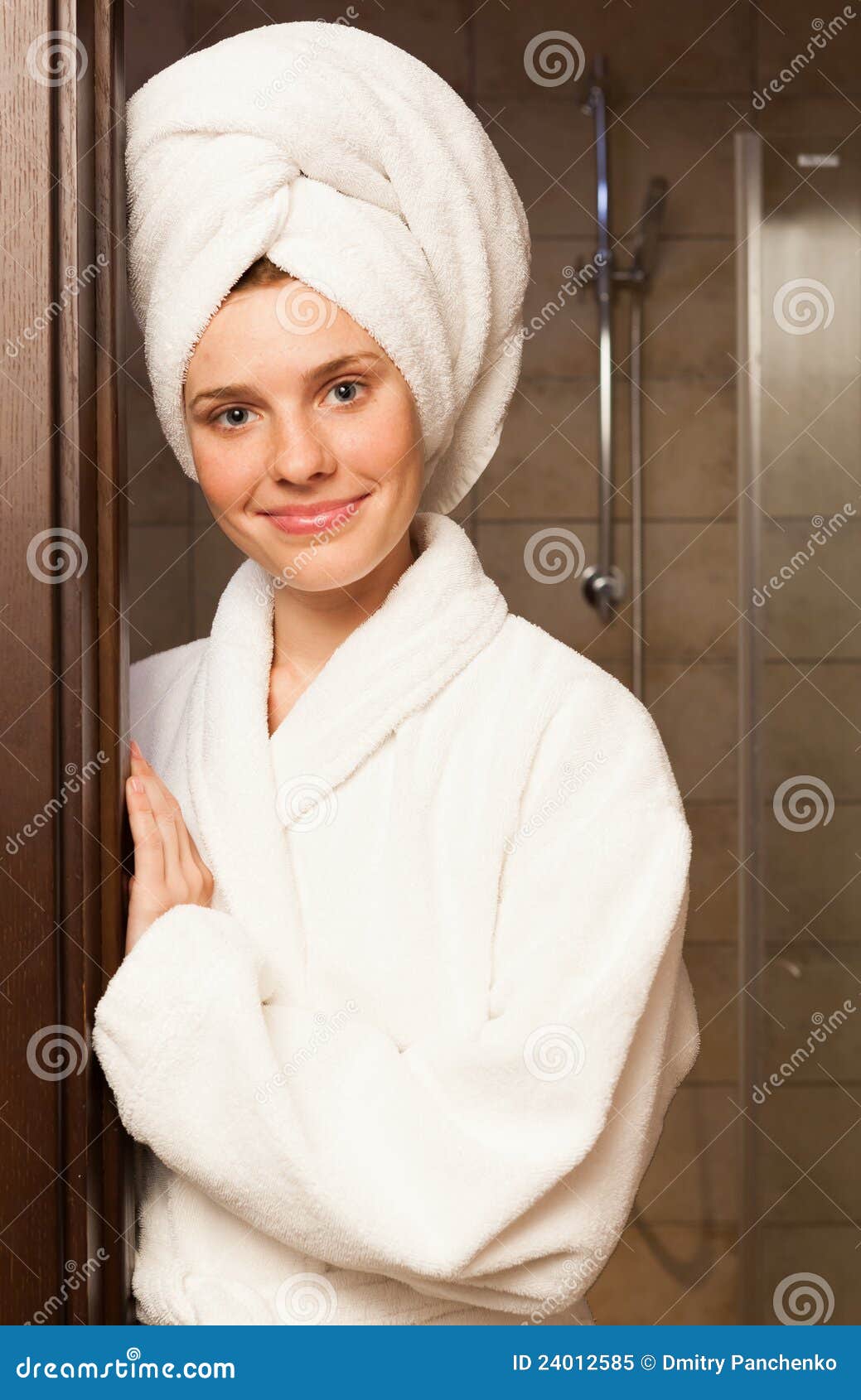 Young woman wearing a robe stock image. Image of cute - 24012585