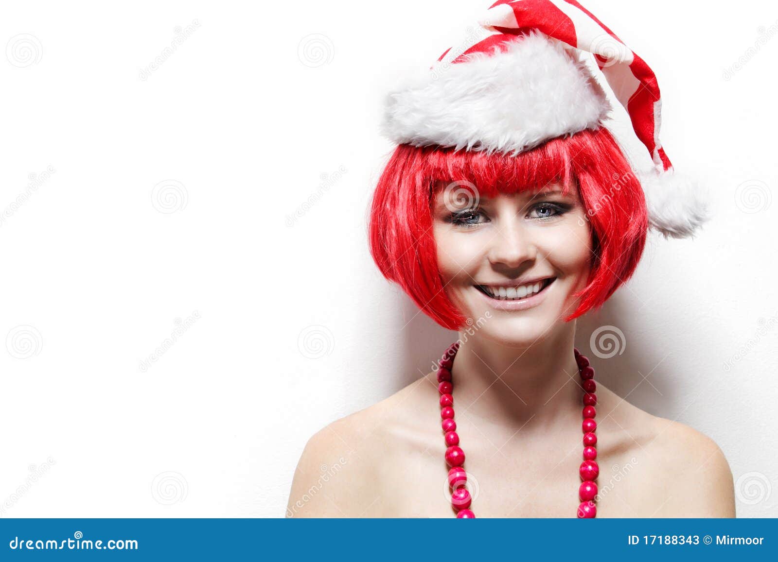 Young Woman Wearing Santas Hat Stock Image Image Of Pretty