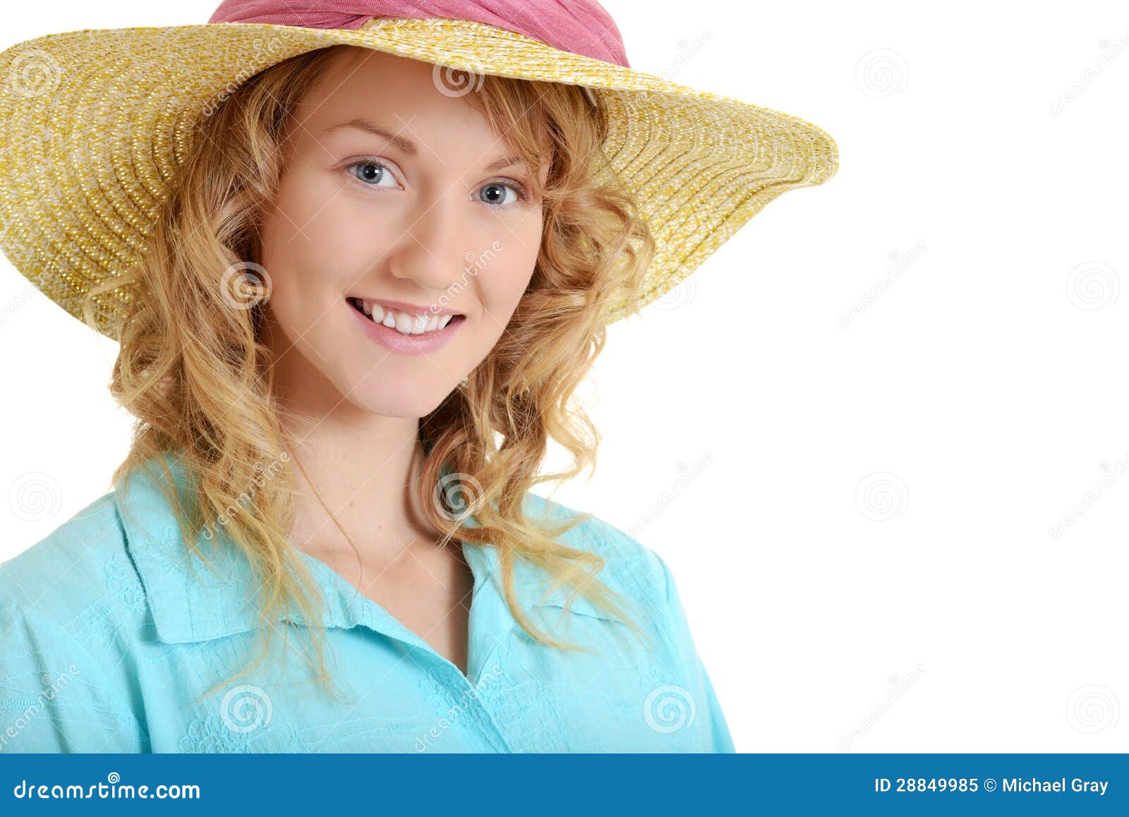 Young Woman Wearing Straw Hat Stock Image - Image of shirt, lifestyle ...