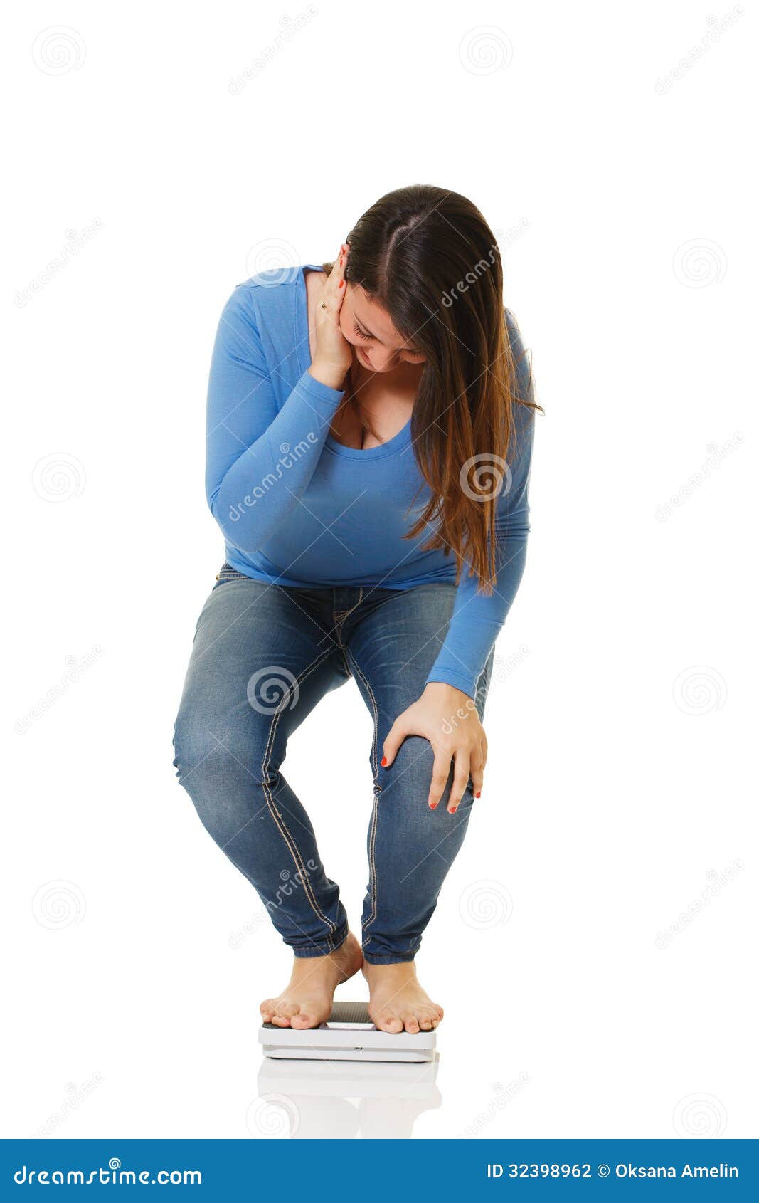 Young Woman on Weight Scale Stock Photo - Image of exercising, hair ...