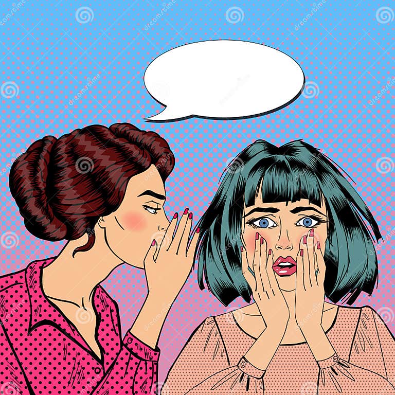 Young Woman Whispering Secret To Her Friend Pop Art Stock Vector