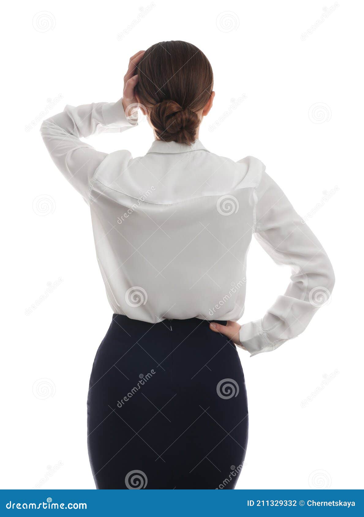Young Woman on White Background, Back View Stock Photo - Image of ...