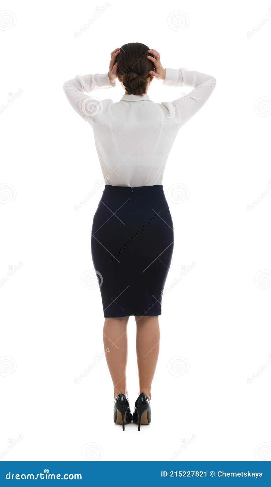 Young Woman on White Background, Back View Stock Image - Image of ...