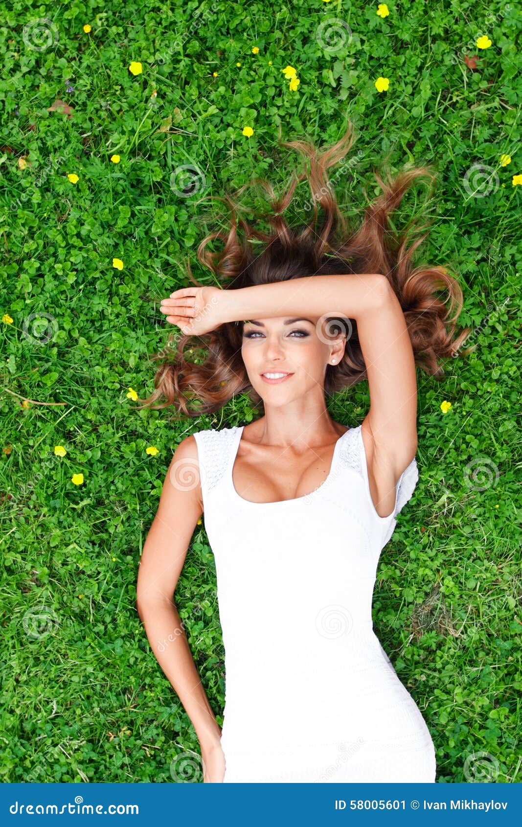 Young Woman In White Dress Lying On Grass Stock Image Image Of Lying