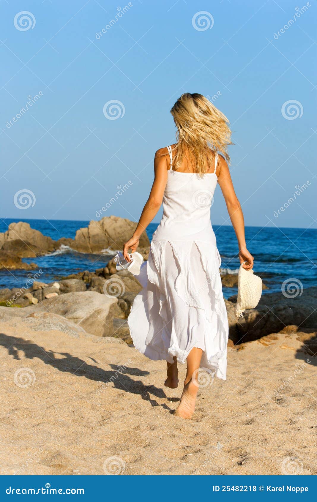 Young Woman in White Dress Running. Stock Photo - Image of graceful ...