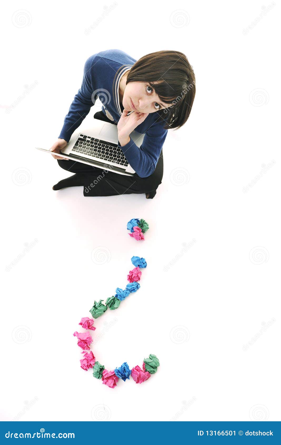 Young Woman on White Looking for Solutions Stock Image - Image of idea ...