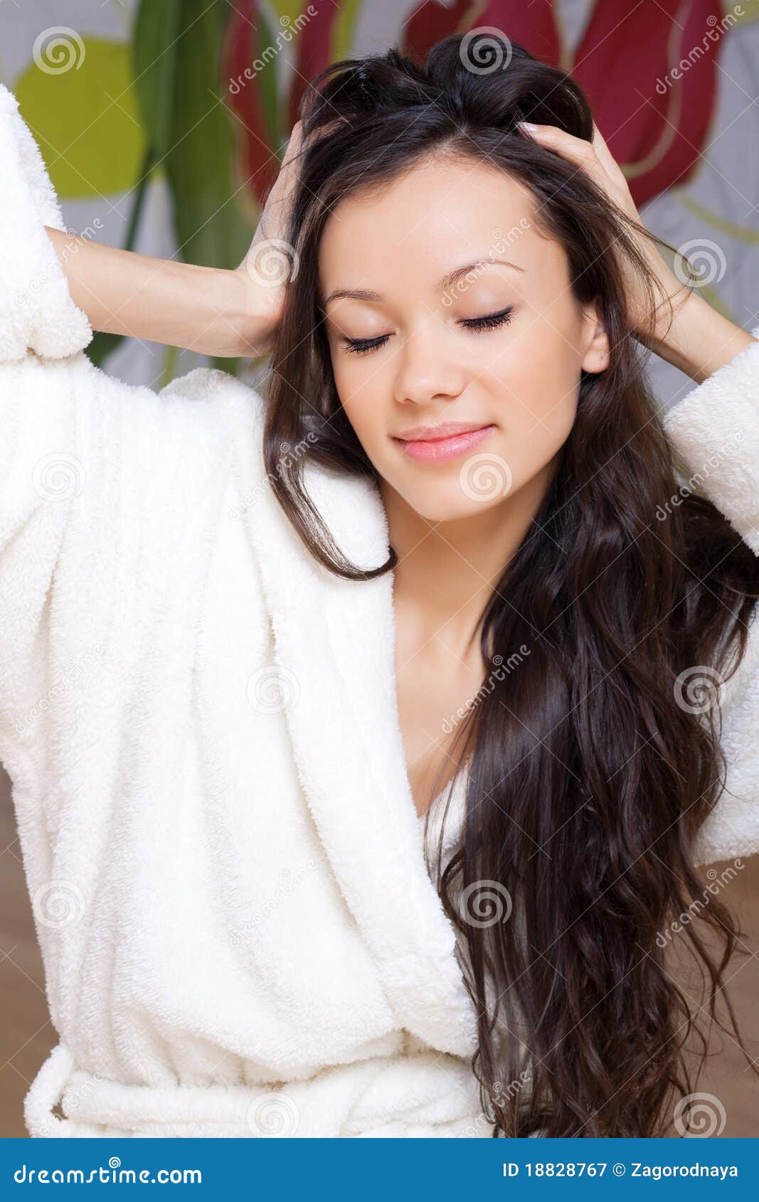 Young Woman in a White Robe Stock Image - Image of relax, bathrobe ...