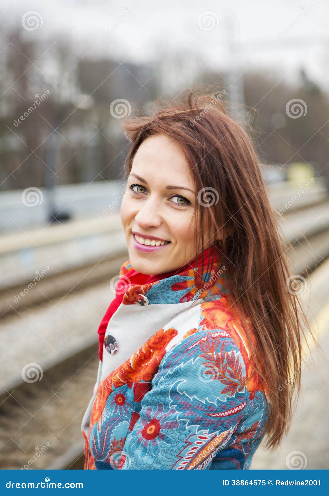 Young Woman at Windy Day on Platform Stock Image - Image of background ...