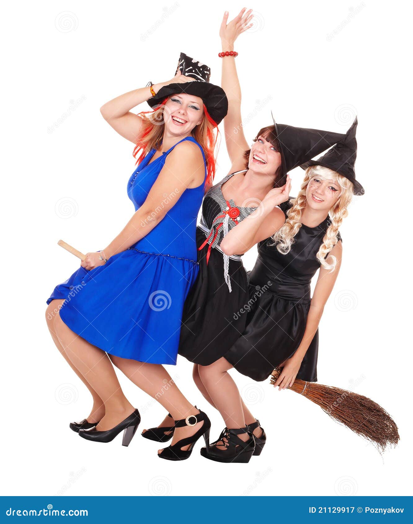 Young Woman Witch Fly on Broom. Stock Image - Image of magician ...