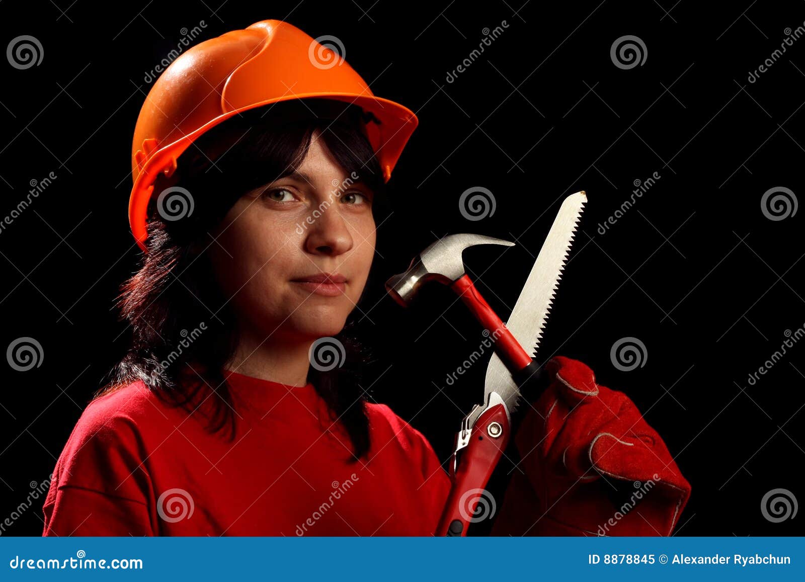 Young Woman with Work Tools Stock Image - Image of hardhat, leather ...