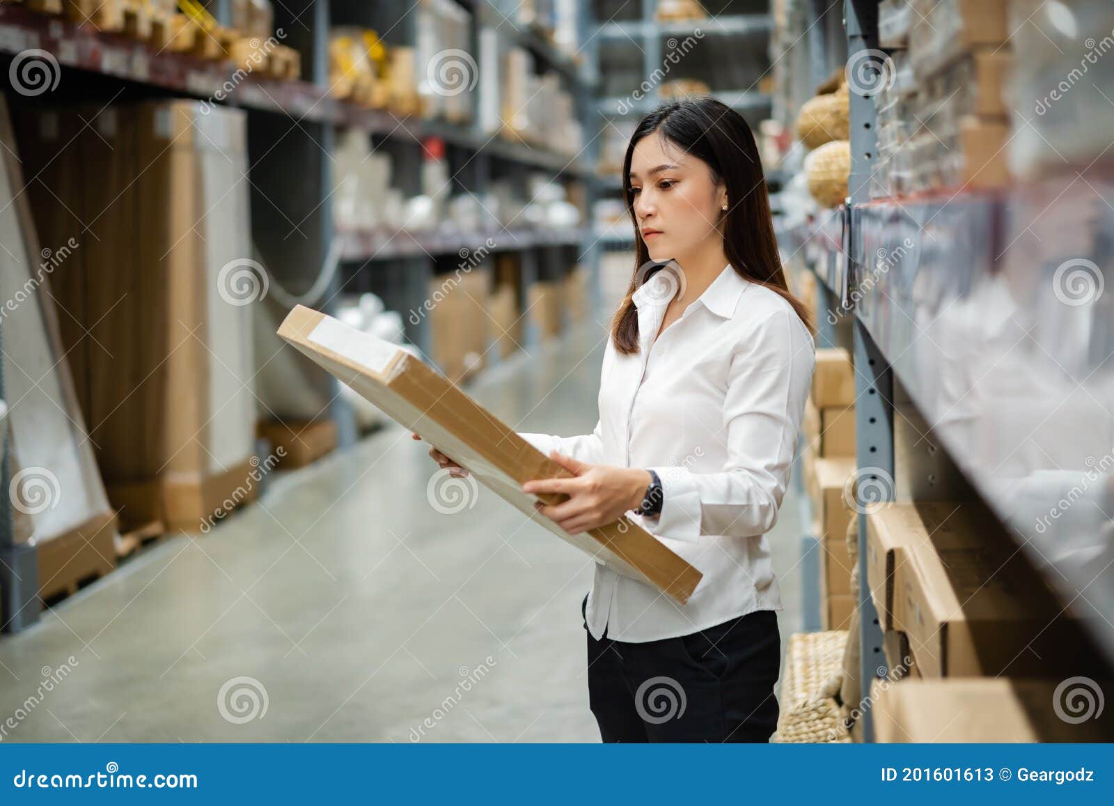 Young Woman Worker Checking Inventory in Warehouse Store Stock Image ...