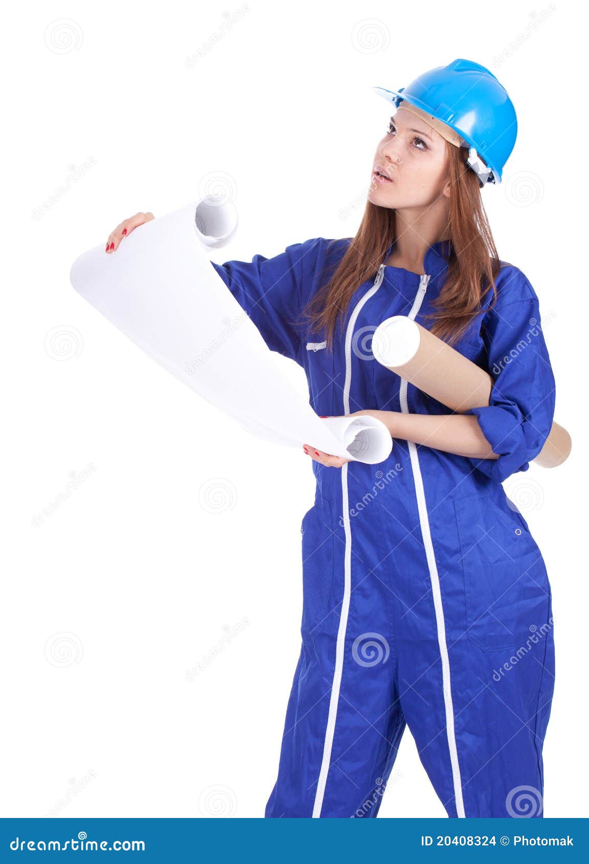 Young Woman Worker Reading Blueprints Stock Photo - Image of woman ...