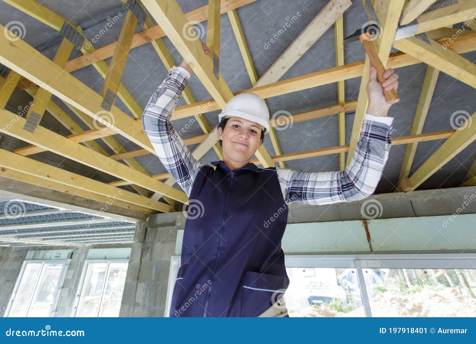 Young Woman Working on Ceiling Stock Image - Image of dream, install ...