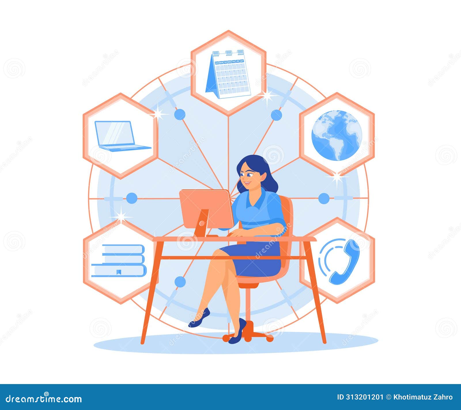 Young Woman Working at the Computer. Busy with a Lot of Work ...