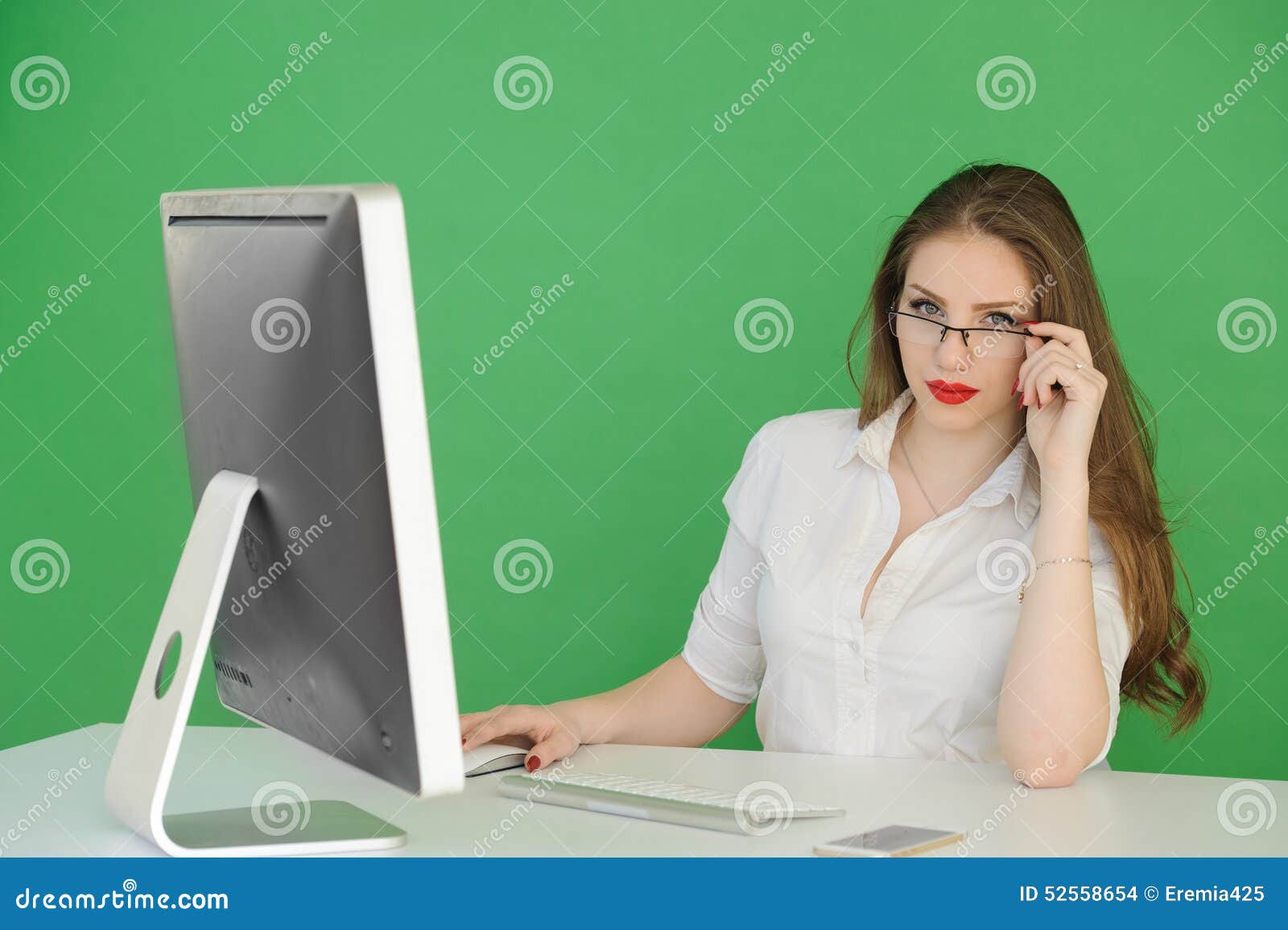 Young Woman Working on Computer Stock Photo - Image of office ...