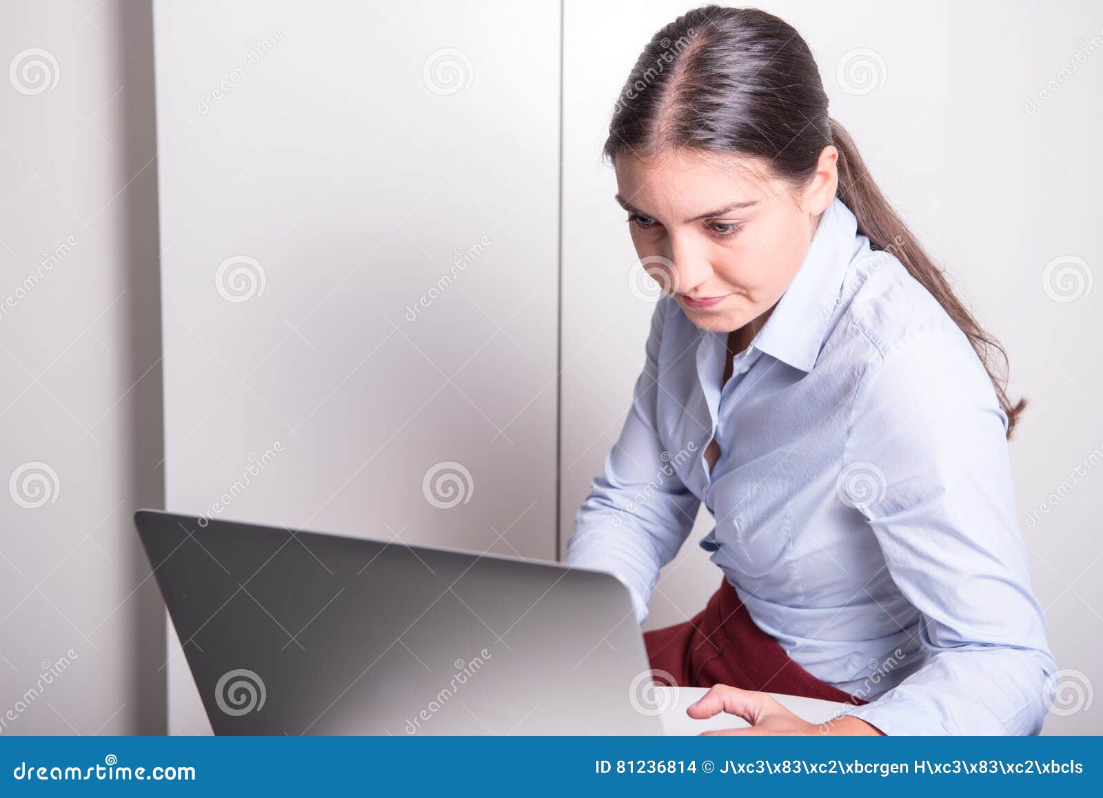 Young Woman Working Concentrated on Computer at Office Stock Photo ...