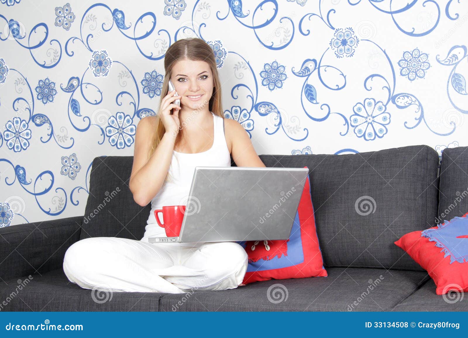 Young Woman Working at Home Stock Photo - Image of happy, caucasian ...