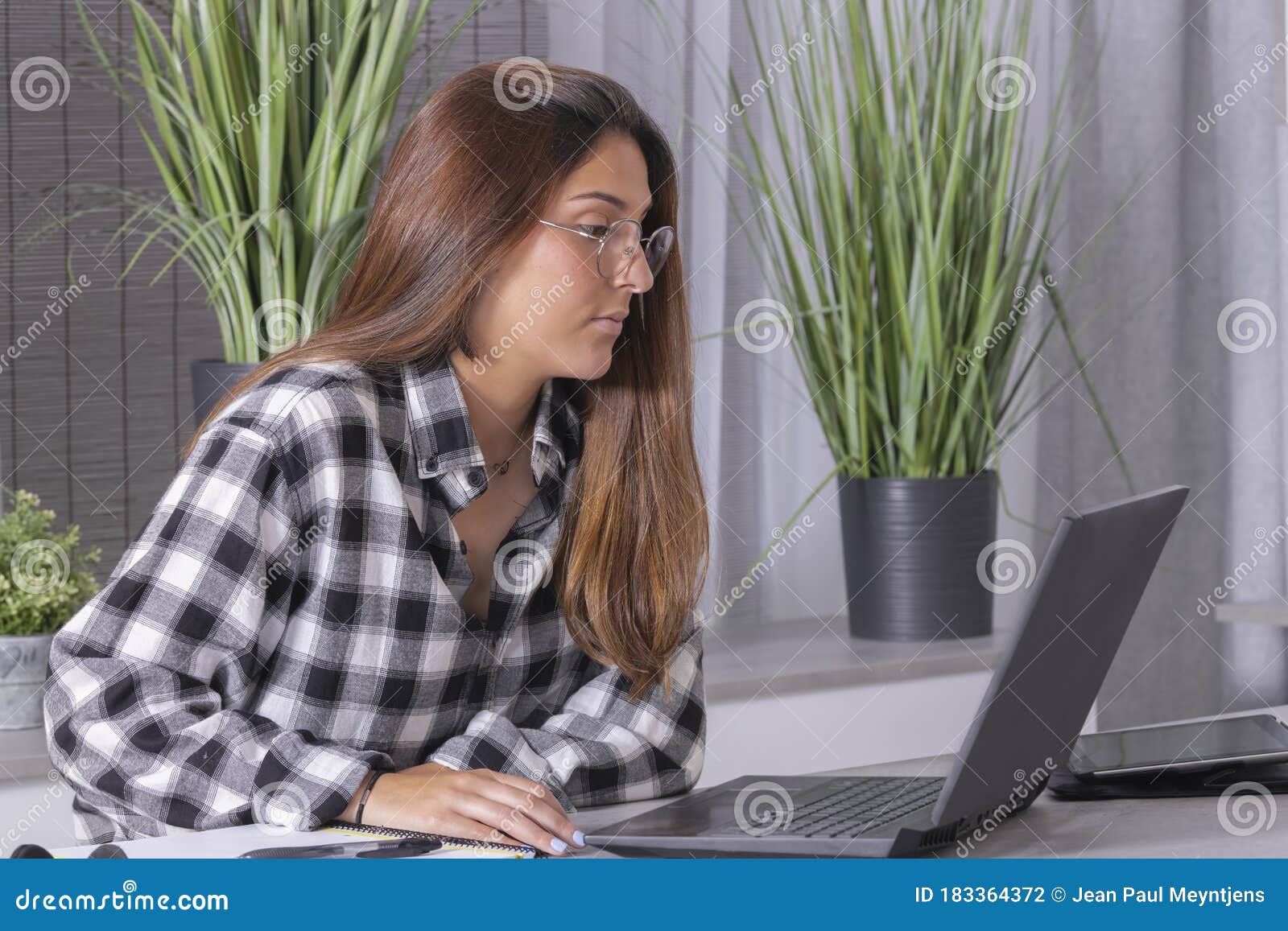 A Young Woman Working from Home Office Stock Photo - Image of computer ...