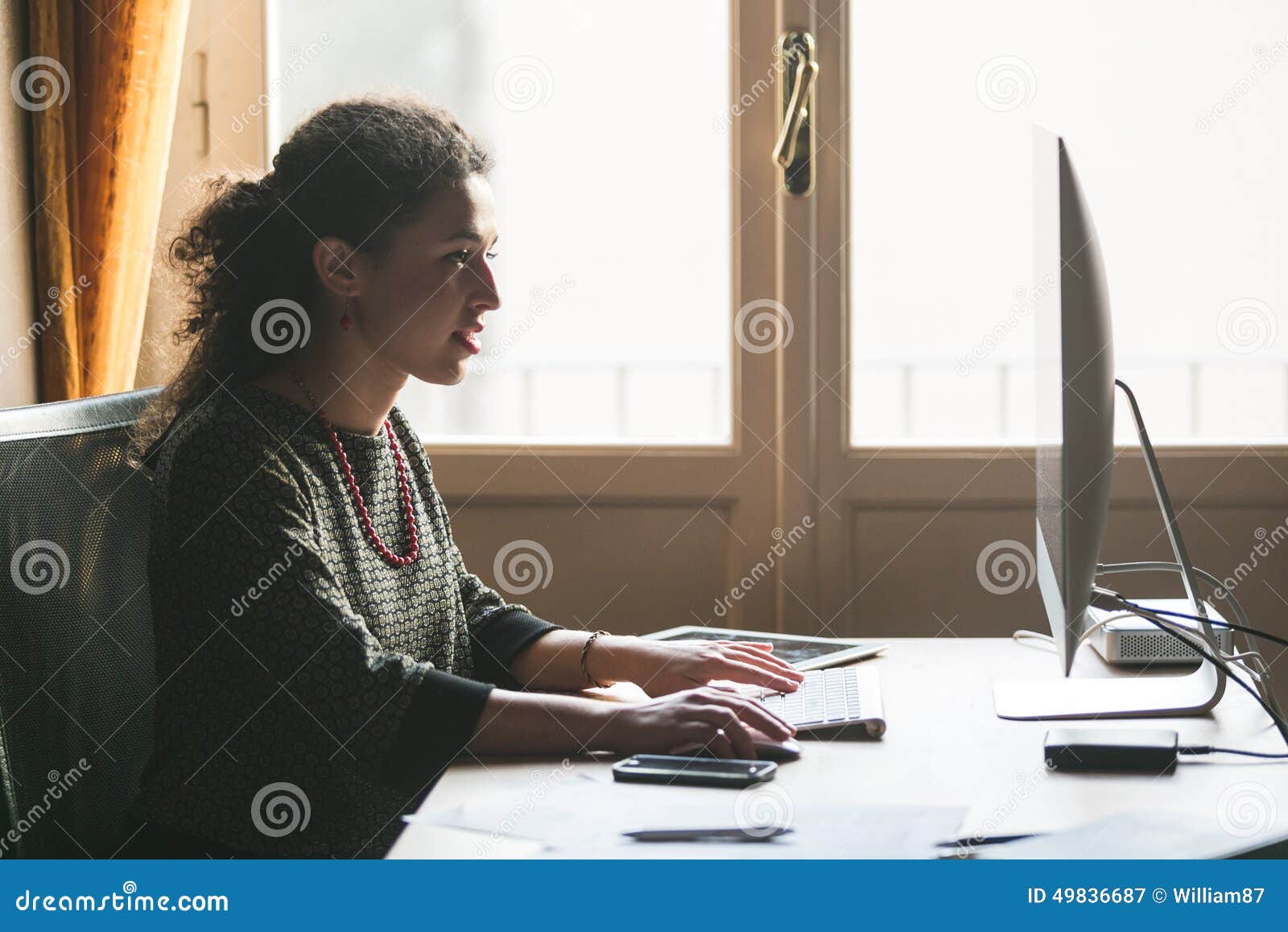 Young Woman Working at Home Stock Image - Image of adult, businesswoman ...
