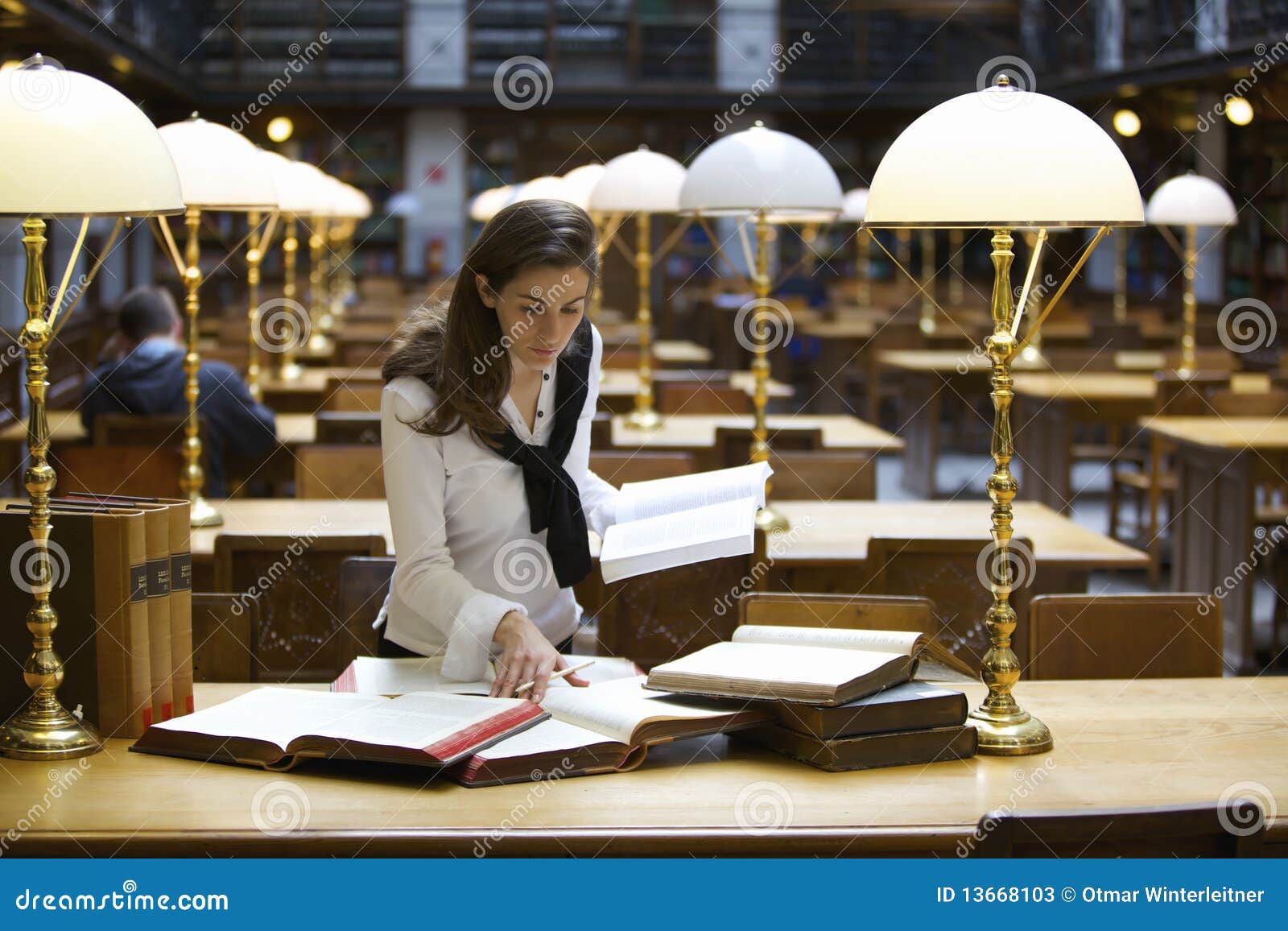 Young Woman Working in Library Stock Image - Image of learn, people ...