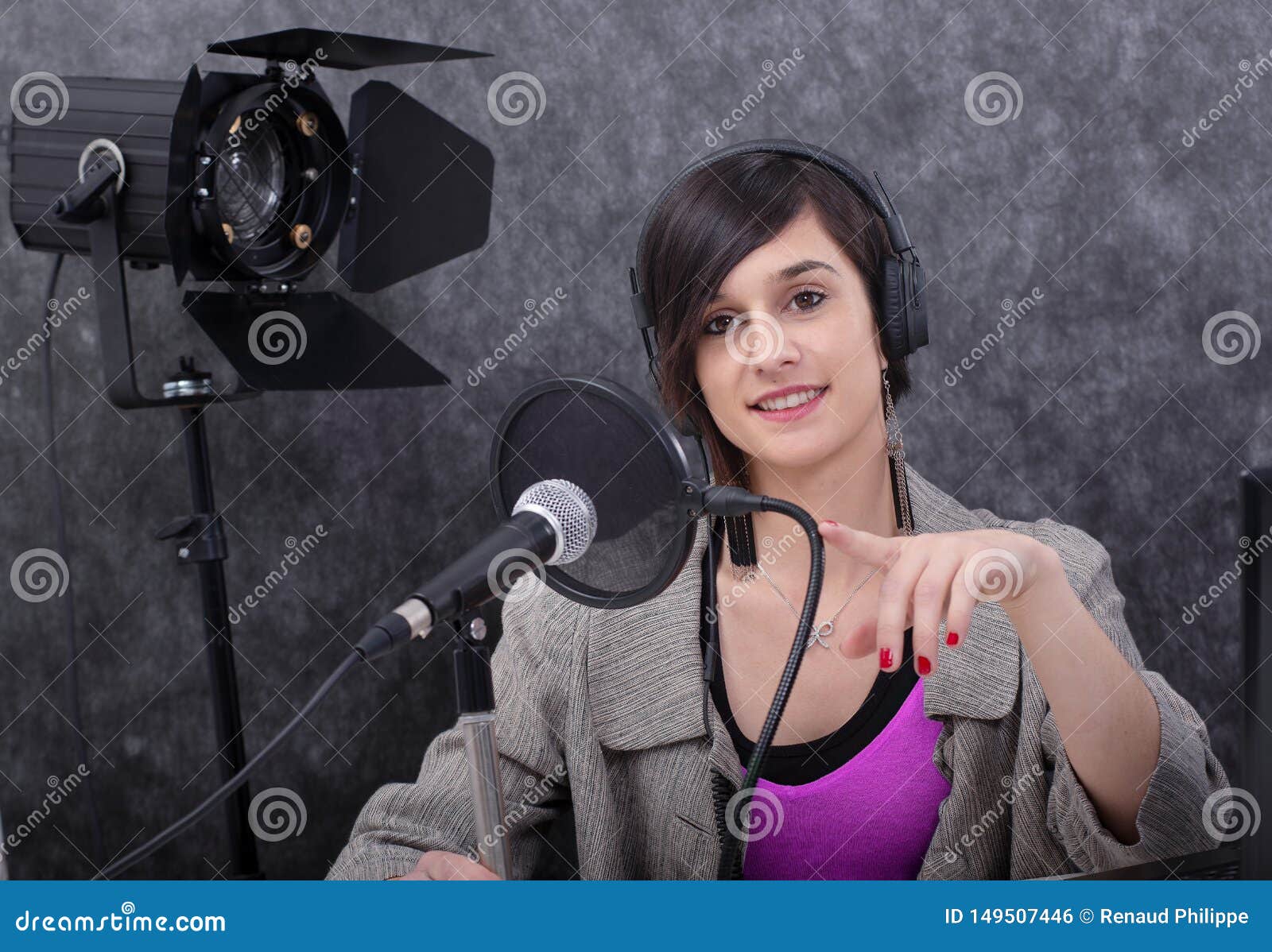 Young Woman Working on the Radio Stock Photo - Image of media ...
