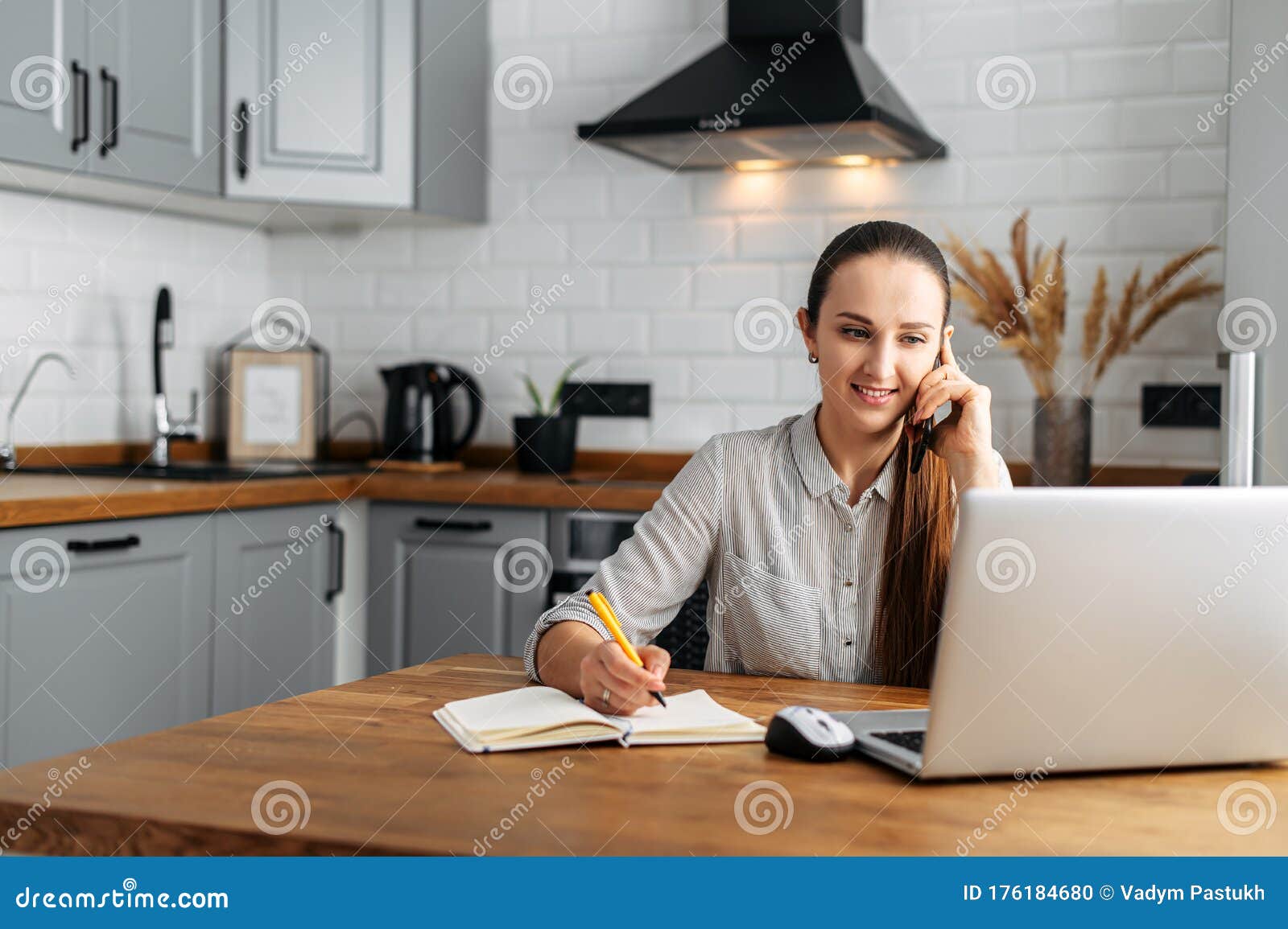 Young Woman Works from Home Using Laptop. Stock Photo - Image of person ...