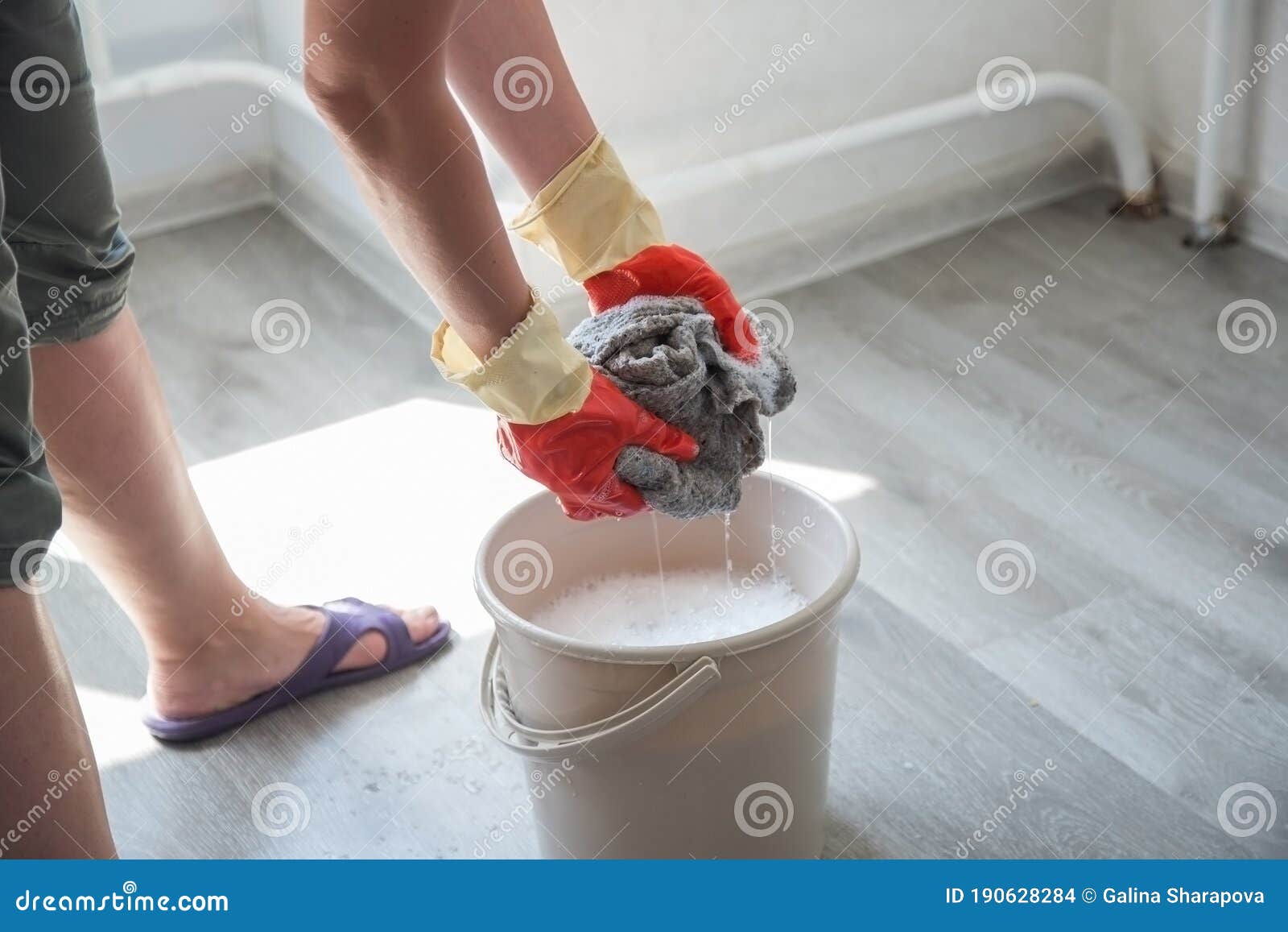 Young Woman is Wring Out the Rag, Optimization Concept. Stock Photo ...