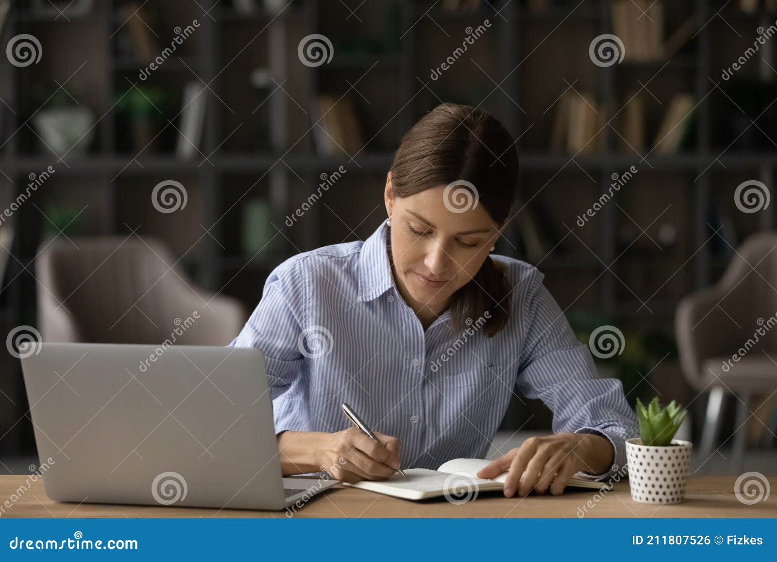 Young Woman Write Studying Online on Computer Stock Photo - Image of ...