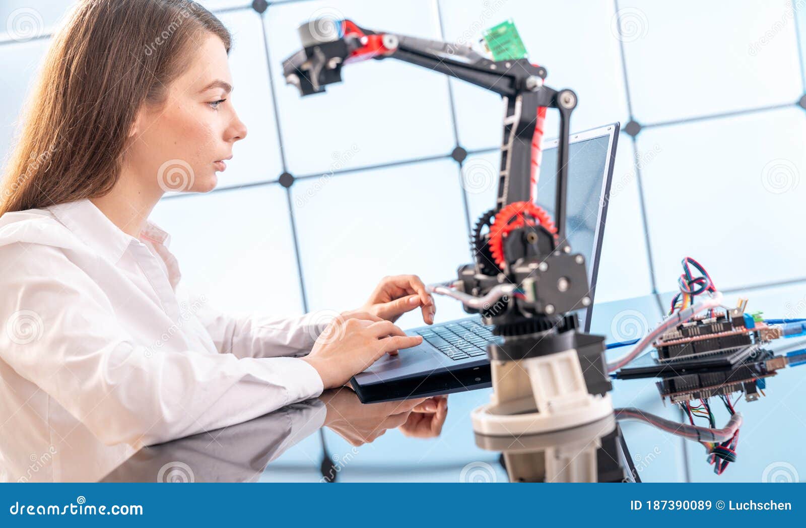 A Young Woman Writes an Algorithm for the Robot Arm. Science Research ...