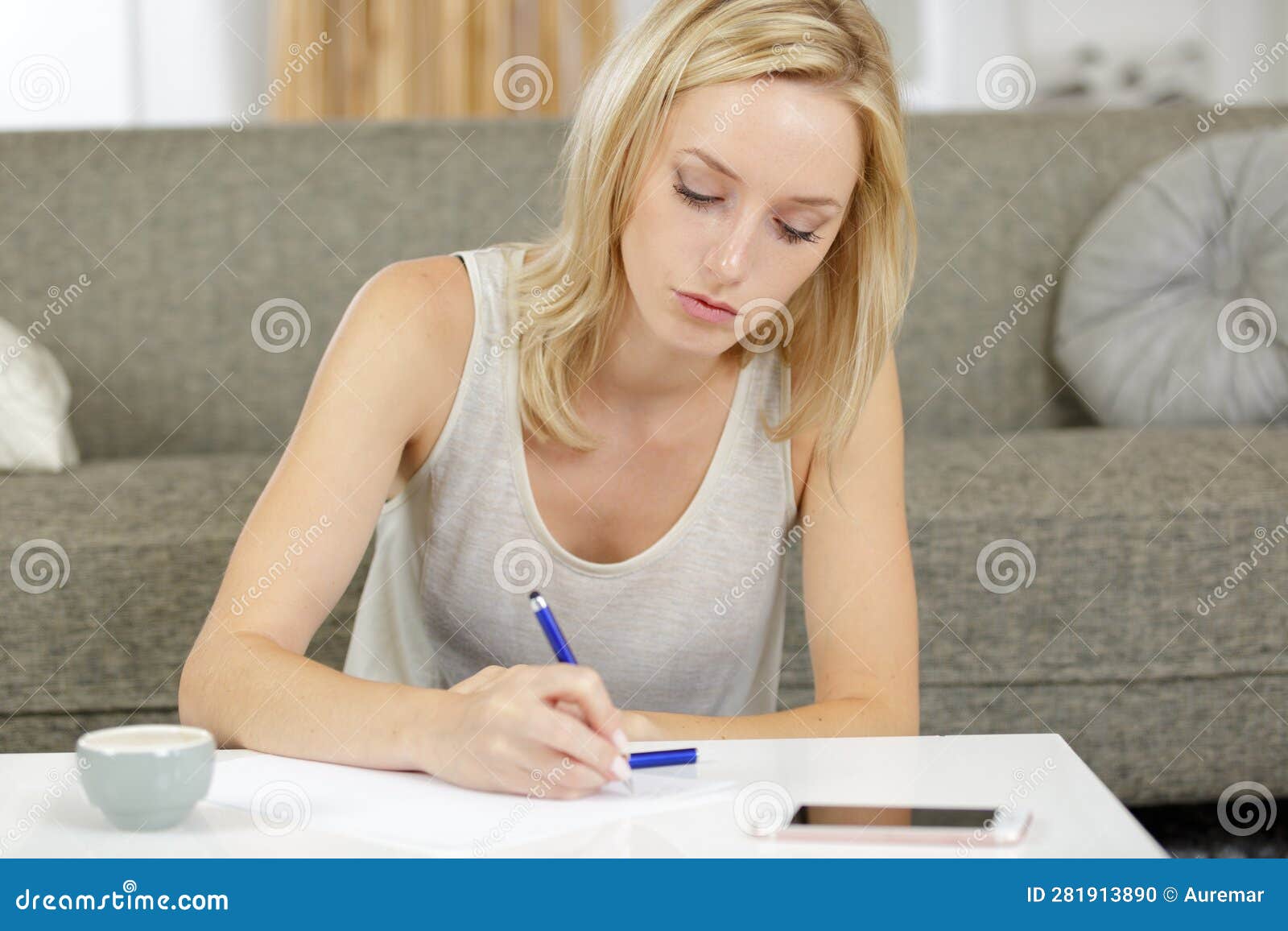 Young Woman Writes Notes at Home Stock Photo - Image of suggestion ...