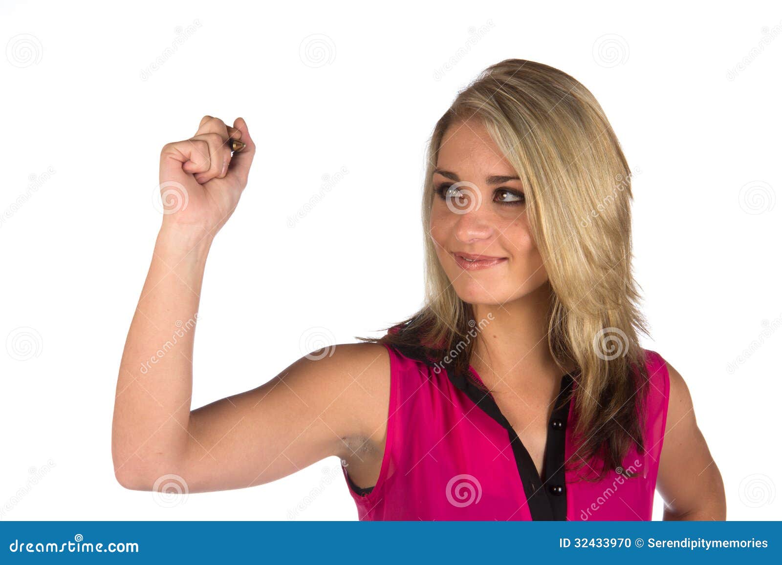 Young Woman Writing in Air Viewed from Front Stock Photo - Image of ...