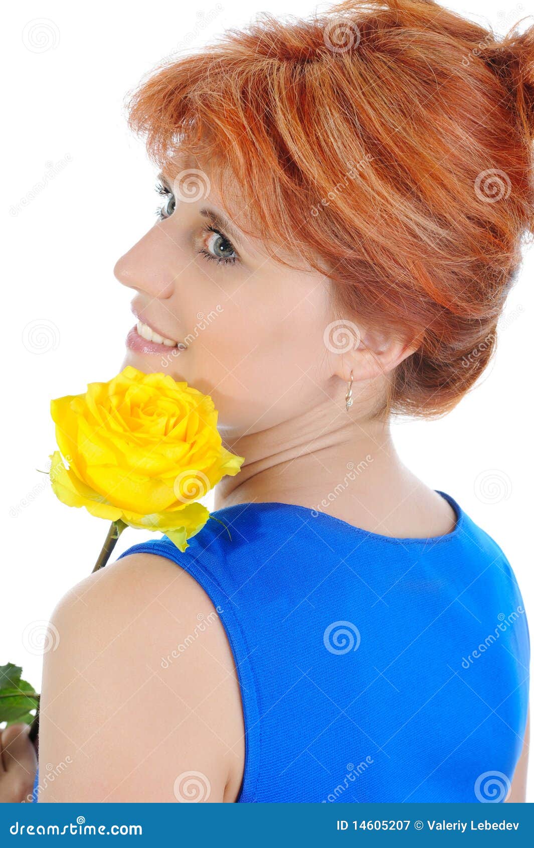 Young Woman with a Yellow Rose. Stock Image - Image of head, beauty ...