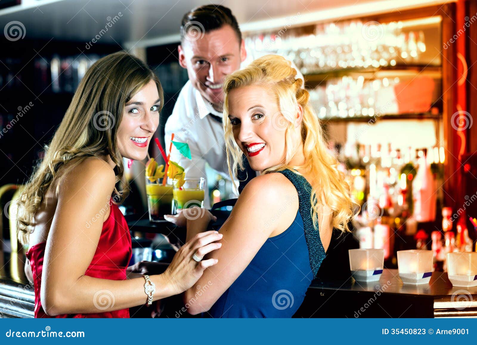 Young Women And Bartender In Club Or Bar Stock Image Image Of Birthday Chill 35450823