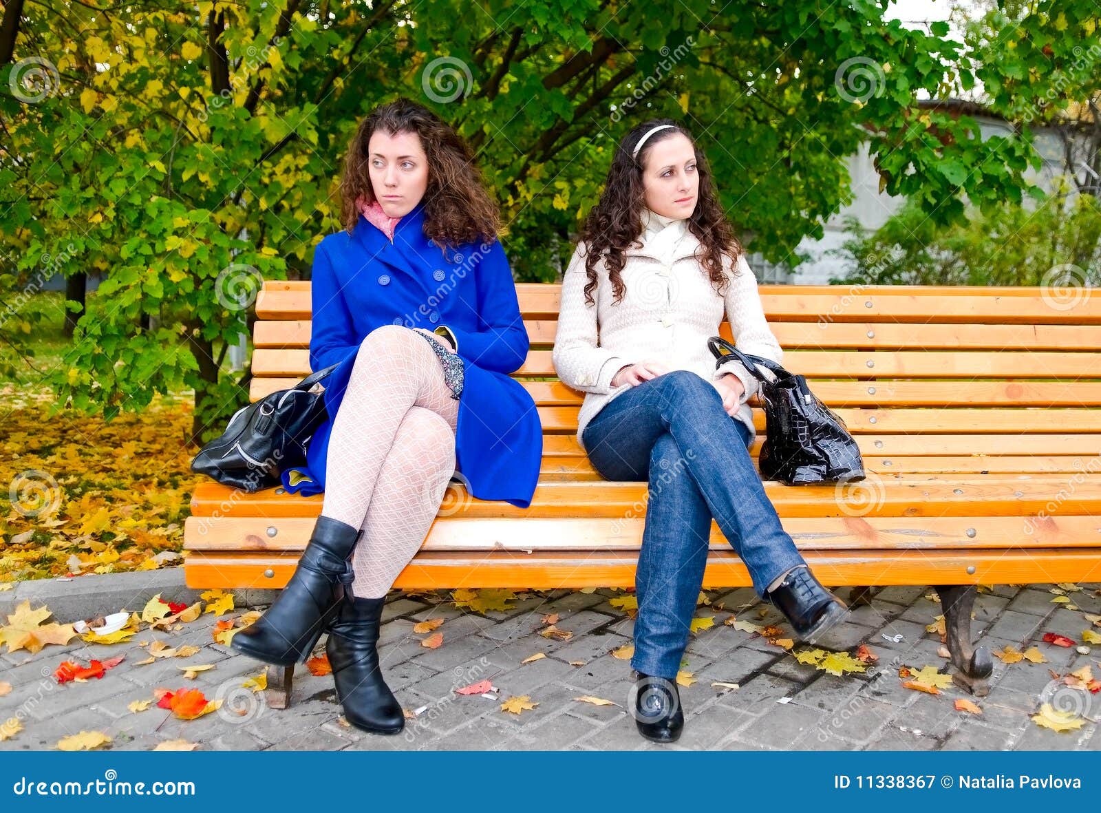 Young women on the bench stock image. Image of attractive - 11338367