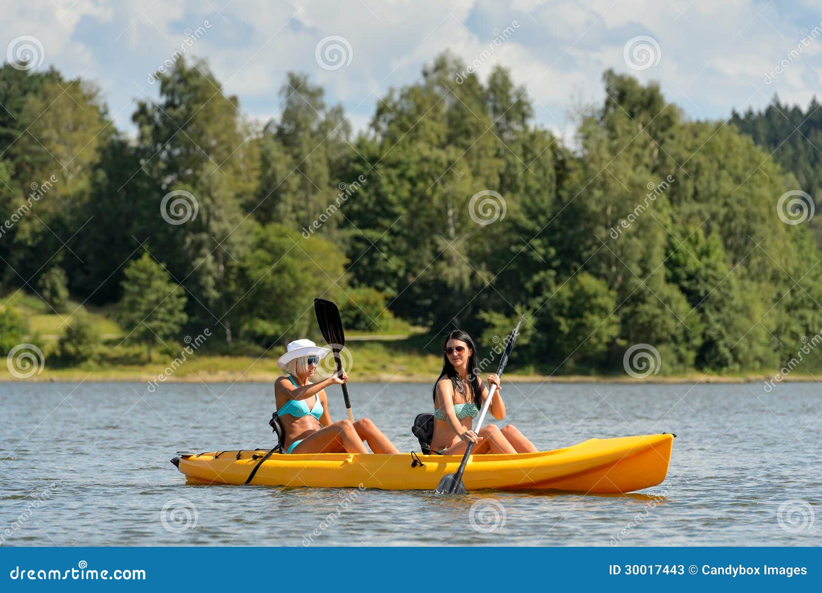 Happy Girls Kayaking on Sunny Day Stock Image - Image of sunbathing ...