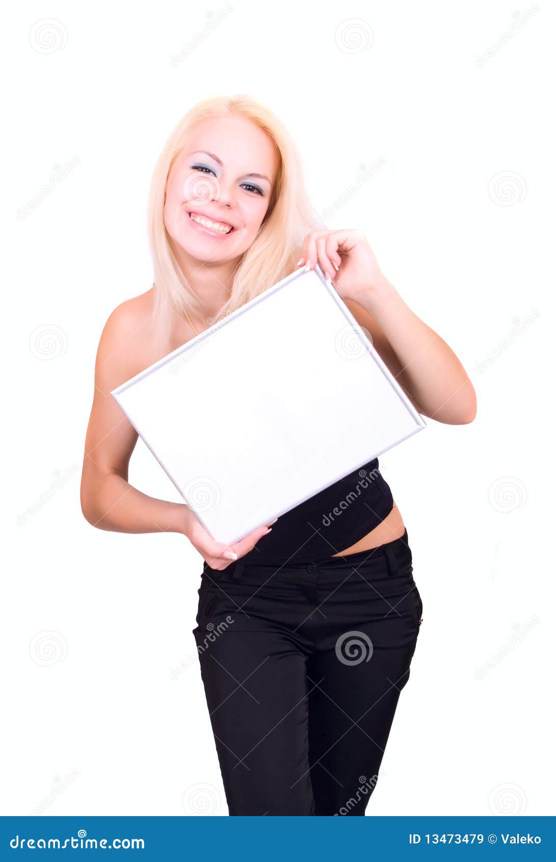Young women with blank stock image. Image of cheerful - 13473479