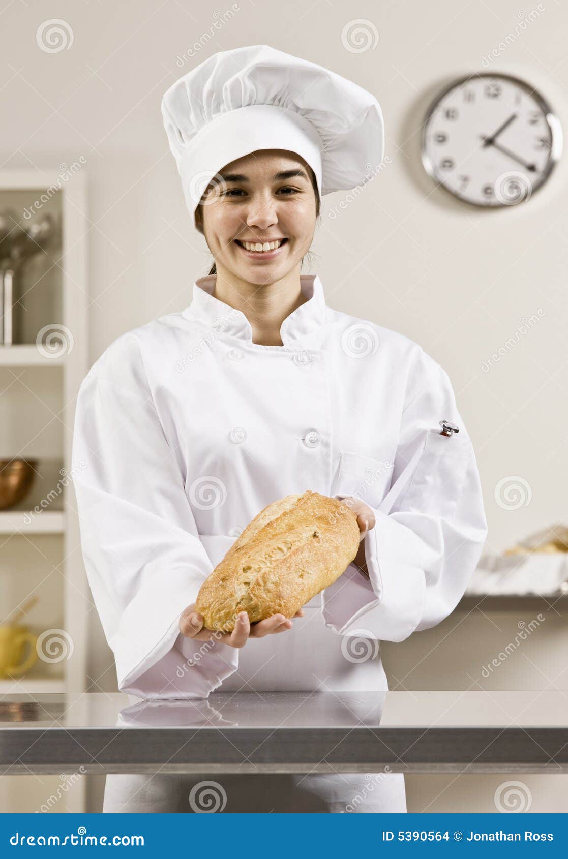 Young Women in Chef S Whites Holding Bread Stock Photo - Image of ...